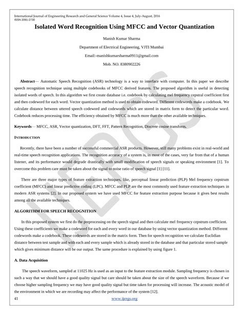 pdf 6 isolated word recognition using mfcc and vector quantization dokumen tips