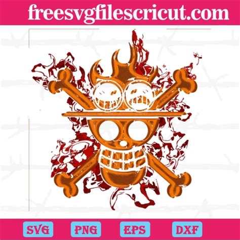 Pirates Straw Hat Skull Fire Logo One Piece Svg Vector Illustrations