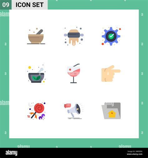 Símbolos de icono universal Grupo de 9 colores planos modernos de jugo