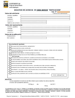 Completable En línea elpuig SOLICITUD DE LICENCIA DE OBRA MENOR