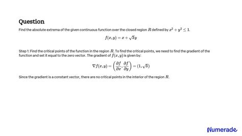 solved find the absolute extrema of the given continuous function over the closed region r