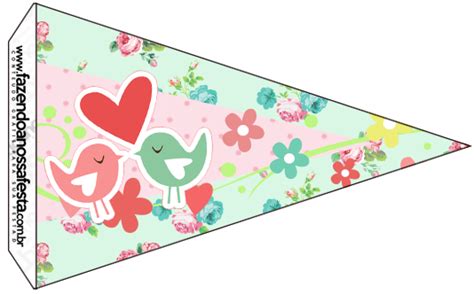 Bandeirinha Sanduiche 4 Passarinho Vintage Rosa E Verde Fazendo A