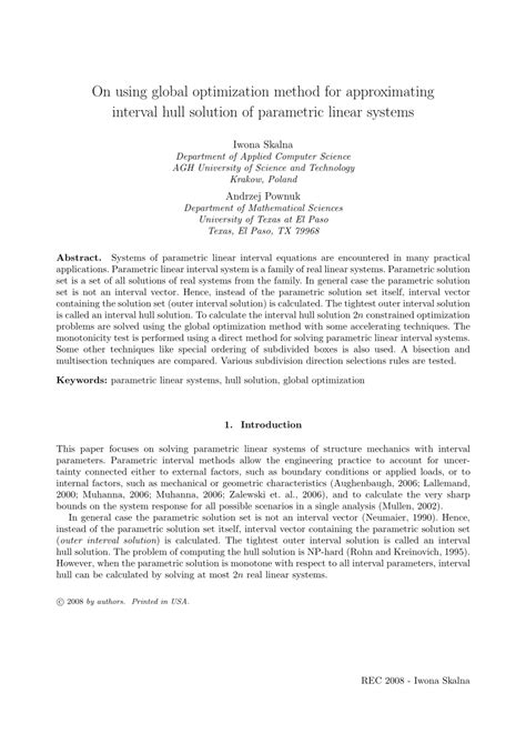 pdf on using global optimization method for approximating interval hull solution of parametric