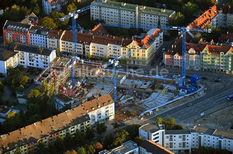 Luftbild München Eckhaus Baustelle zum Neubau eines Wohn und
