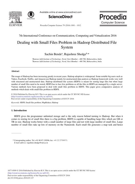 pdf dealing with small files problem in hadoop distributed file system