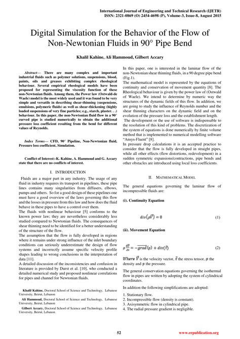 pdf digital simulation for the behavior of the flow of non newtonian fluids in 90° pipe bend