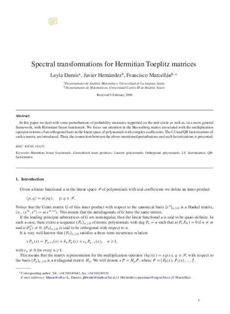 pdf spectral transformations for hermitian toeplitz matrices javier