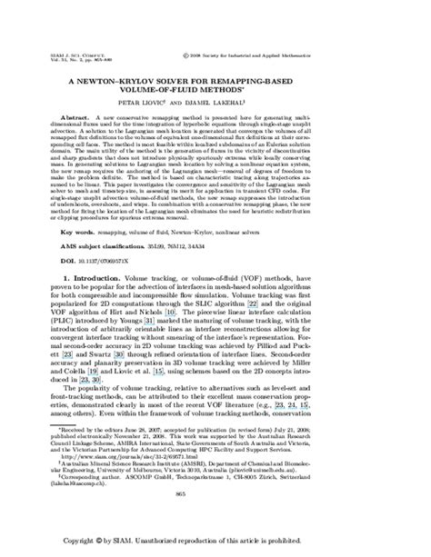 pdf a newton krylov solver for remapping based volume of fluid methods djamel lakehal