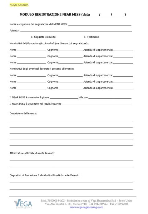 Fac Simile Modulo Di Registrazione Near Miss Vega Engineering