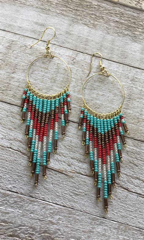 Red Turquoise Seed Bead Earrings From Paisley Grace Boutique Beaded