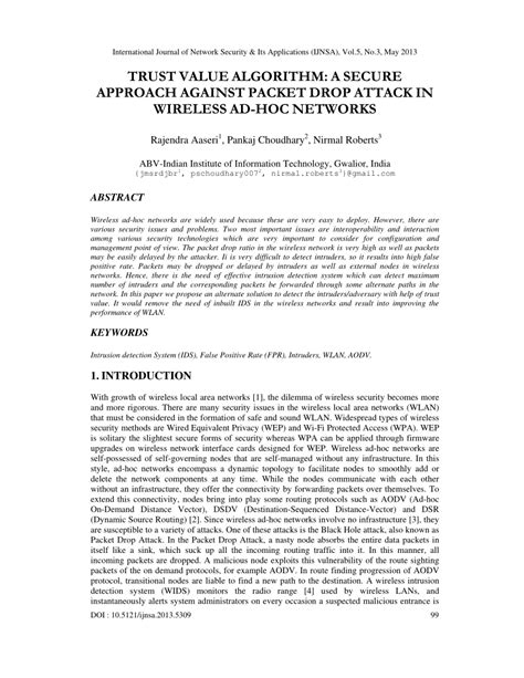 pdf trust value algorithm a secure approach against packet drop attack in wireless ad hoc