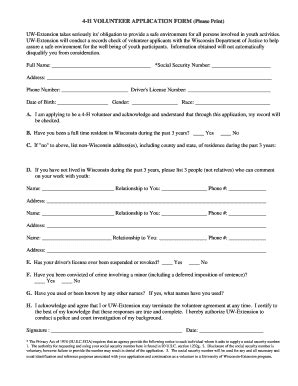 Fillable Online Grant Uwex H Volunteer Application Form Please Print