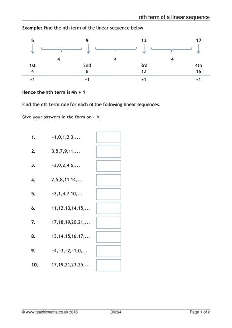 nth term of a linear sequence ks3 maths teachit
