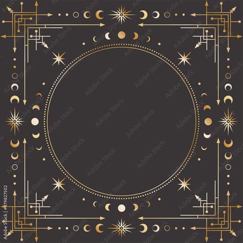 Mystic Celestial Square Golden Frame With Stars Moon Phases Crescents