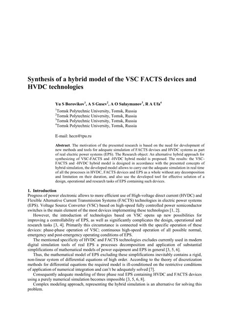 pdf synthesis of a hybrid model of the vsc facts devices and hvdc technologies