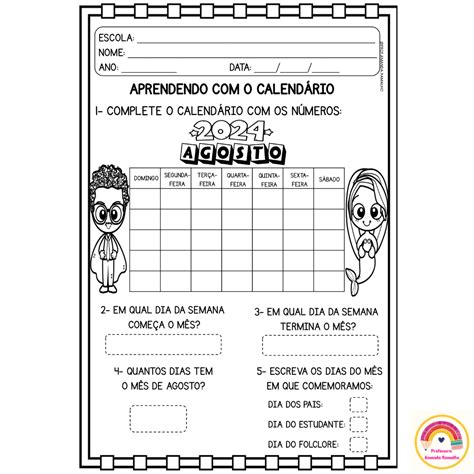 Atividade Aprendendo O Calend Rio Agosto Prof Amanda Ramalho