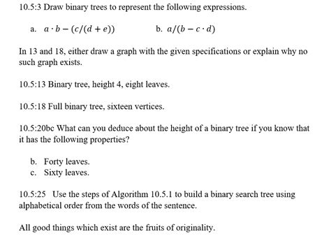 solved 10 5 3 draw binary trees to represent the following