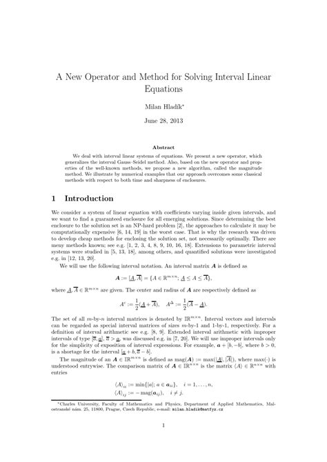 pdf new operator and method for solving real preconditioned interval linear equations