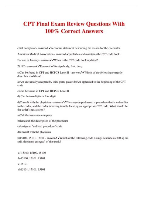 cpt final exam review questions with 100 correct answers cpt stuvia us