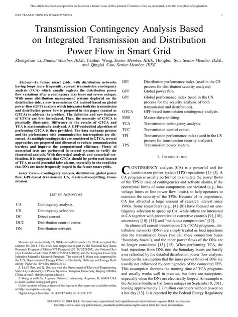 pdf transmission contingency analysis based on integrated transmission and distribution power