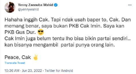 Yenny Wahid Senggol Balik Cak Imin Soal Pkb Kan Bisanya Ambil Partai Orang