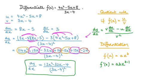 question video differentiating rational functions using the quotient rule nagwa