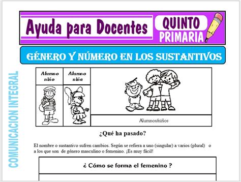 Género y Número del Sustantivo para Quinto de Primaria Ayuda para