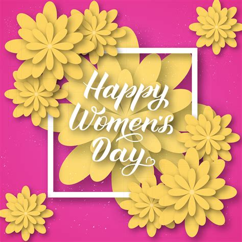 Happy Womens Day Calligraphy Lettering With Paper Cut Flowers Origami