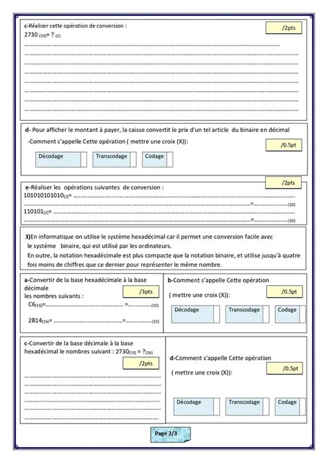 2 ème Sciences Technologie DEVOIR DE CONTRÖLE N2 Caisse enregistreuse