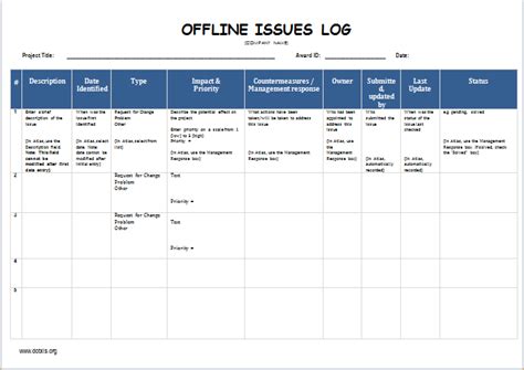 Issue Log Templates 6 Free Word Excel PDF Formats