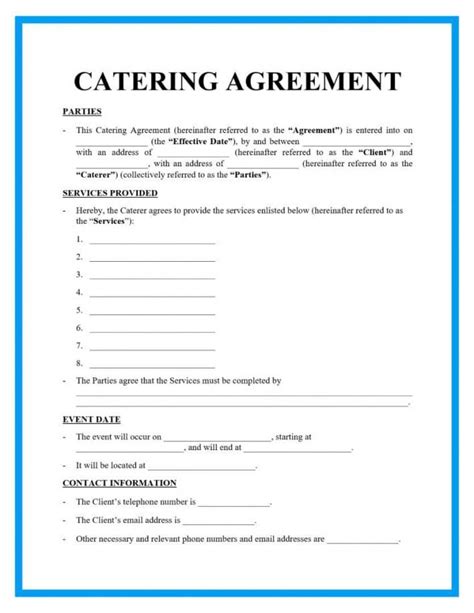 Free Printable Catering Contract Forms Printable Forms Free Online