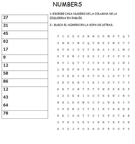 Sopa De Letras De Numeros En Ingles Del 1 Al 100 Los N Meros Del 0 Al 100