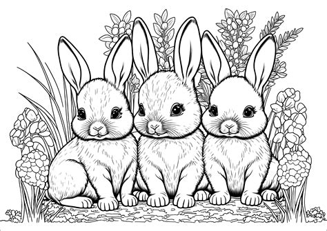 Tres pequeños Conejos Dibujos de Conejo para colorear para niños