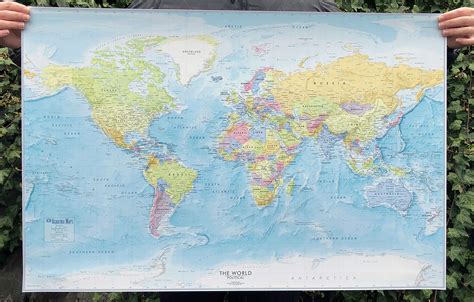 Large Blue Ocean World Wall Map 36x24 Detailed World Wall Map