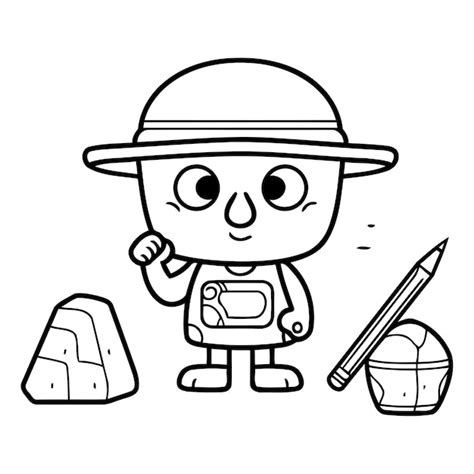 El lindo explorador de dibujos animados con mapa y lápiz Ilustración