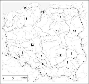 Na Mapie Konturowej Cyframi Zaznaczono Wybrane Krainy Geograficzne