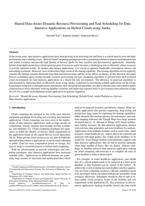 pdf shared data aware dynamic resource provisioning and task scheduling for data intensive