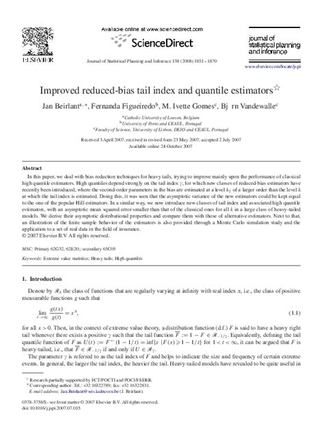 pdf improved reduced bias tail index and quantile estimators fernanda figueiredo