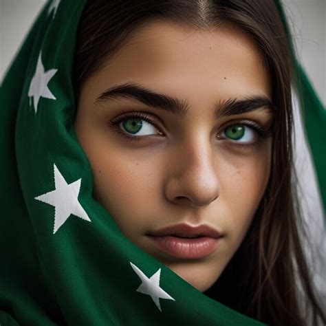A Woman With A Green And White Flag Wrapped Around Her Neck Premium