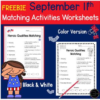September 11 Matching Worksheets Patriot Day 9 11 FREEBIE By EduCreators
