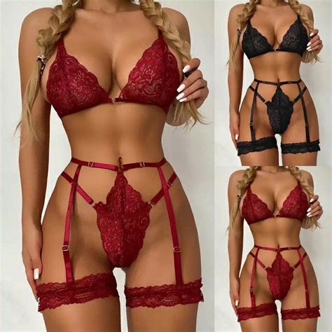 Conjunto Luxo Lingerie Gringa Trio Sexy Calcinha e sutiã Cinta Liga