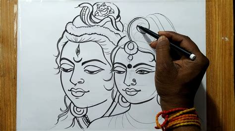 How To Draw Lord Shiva And Mata Parvati Easy Line Drawing Step By Step