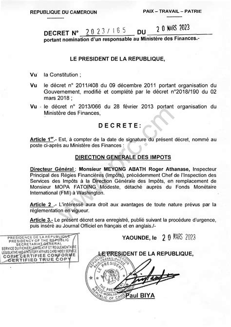 Décret N2023 165 du 20 mars 2023 portant nomination dun responsable