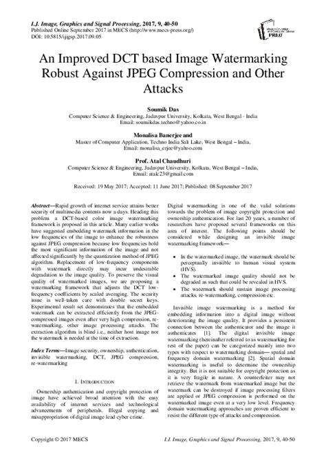 pdf an improved dct based image watermarking robust against jpeg compression and other attacks