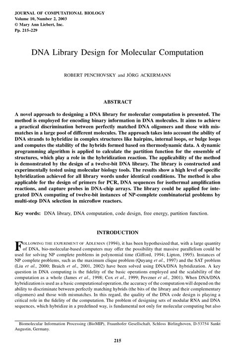 pdf dna library design for molecular computation