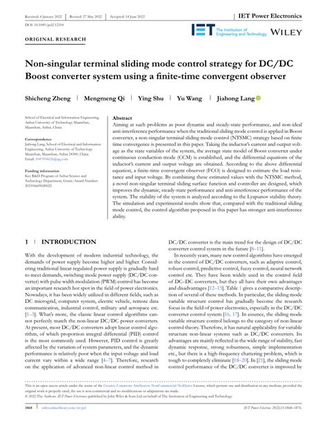 pdf non‐singular terminal sliding mode control strategy for dc dc boost converter system using