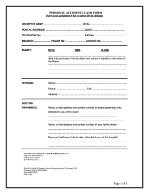 Fillable Online Page 1 Of 5 PERSONAL ACCIDENT CLAIM FORM Fax Email