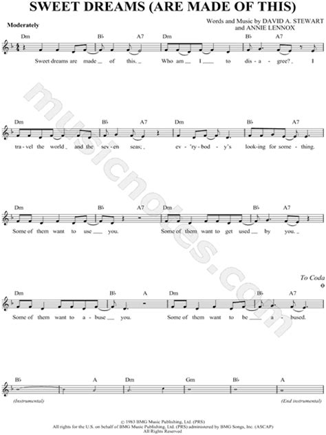 Eurythmics Sweet Dreams Are Made Of This Sheet Music Leadsheet In