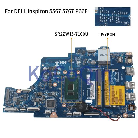 Kocoqin Laptop Motherboard For Dell Inspiron 5567 5767 P66f Core I3