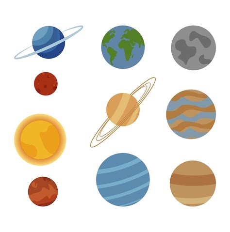 Conjunto de ilustrações vetoriais de planetas em fundo branco Vetor